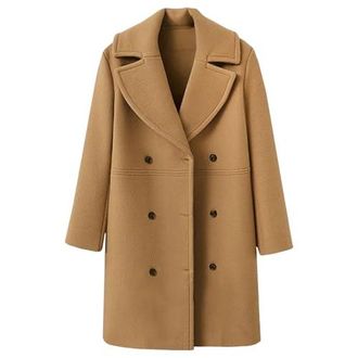Generic Manteau &agrave; double boutonnage pour femme - Veste dhiver &agrave; manches longues et revers mi-cuisse, kaki, XL
