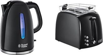 Russell Hobbs Set Petit D&eacute;jeuner Bouilloire et Grille Pain Toaster XL Texture Noir - 22591-70 et 22601-56