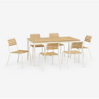 Sklum Sklum - Rechteckiges Tischset 160x90 cm und 6 stapelbare Esszimmerst&uuml;hle aus Stahl und Akazienholz Artus Gardenia Wei&szlig;