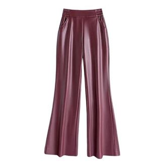 Generic Pantalon en cuir synthétique pour femme - Pantalon droit taille haute - Pantalon décontracté ample, Rouge, M