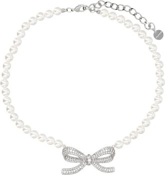 Self Portrait Halskette - Pearl Bow Necklace - Gr. unisize - in Silber - f&uuml;r Damen