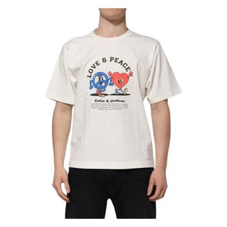 Dolce & Gabbana Love Peace Baumwoll-T-Shirt mit Rundhalsausschnitt - - Tops - Herren - Wei&szlig; - XL