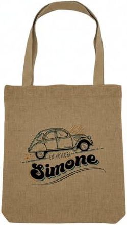 Fabulous Sac Shopping Tote Bag Aspect Lin - En voiture Simone Humour Voiture Vieux - Sac de Courses Toile Epaisse 360g Beige Naturel Cabas Port&eacute; Epaule Solide 