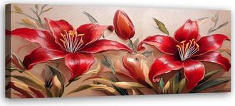 Feeby Bild auf Leinwand - Wandbilder Wohnzimmer Aesthetic - Rote Lilien Blumen Pflanzen - 120x40 1tlg - Schlafzimmer Wandekoration - Bilder Zimmer - Living 