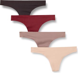 Amazon Essentials Damen Nahtlose Atmungsaktive Unterwäsche Für Damen Tanga, Gebondeter Stretch, 4er-Pack, Beige/Braun/Burgunderrot/Taupe, 40
