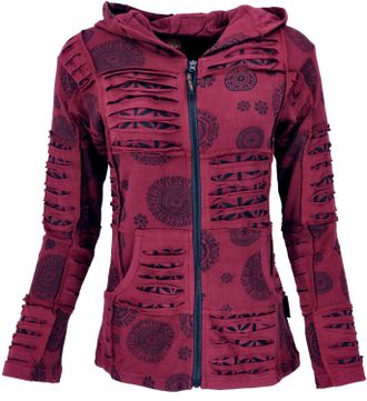 Guru Shop Goa Patchwork Jacke, Boho Kapuzenjacke - Bordeaux, Damen, Baumwolle, Size:XL