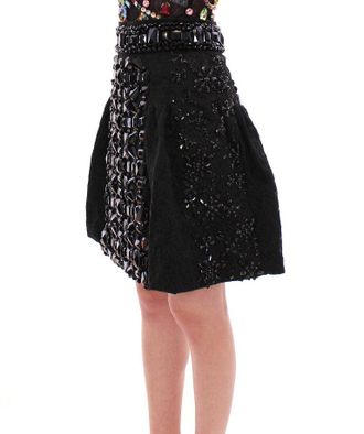 Dolce & Gabbana Womens Black Crystal Handmade Above Knee Skirt Polyester