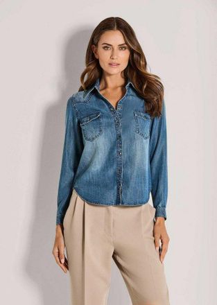 Madeleine Langarmbluse L&auml;ssige Denim-Bluse mit Hemdkragen Langarmbluse mit sportiven Druckkn&ouml;pfen