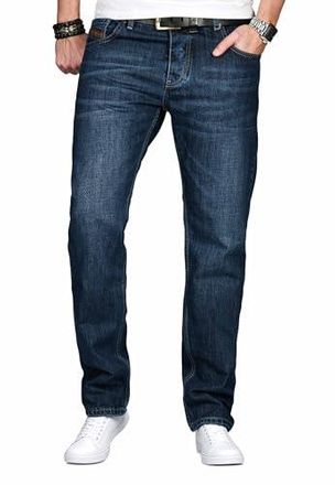 Alessandro Salvarini Jean confortable pour homme - Coupe droite - Coupe droite, bleu fonc&eacute;, 46W / 36L