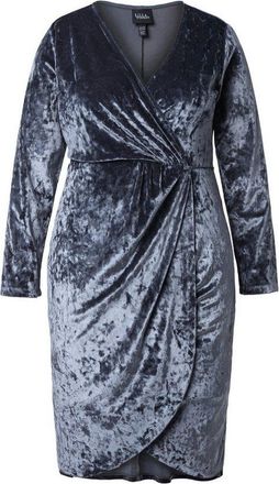 Ulla Popken Minikleid Samt-Midikleid Wickeloptik V-Ausschnitt Langarm