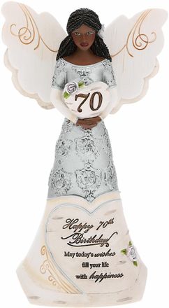 Pavilion Gift Company Pavilion Figur Happy 70th Birthday, 15,2 cm, Ebenholz, afrikanischer amerikanischer Engel, religi&ouml;ser bester Freund, Bestie, BFF, Gott, Jesus, Liebhab