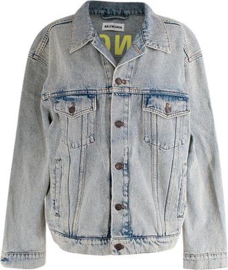 Balenciaga Acid-wash denim neon printed logo back jacket Size XS