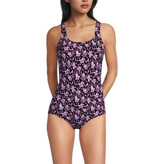 Lands End Gemusterter Komfort-Badeanzug CHLORRESISTENT mit Soft Cups in Lang-Gr&ouml;&szlig;e, Damen, Gr&ouml;&szlig;e:44 regular, Rot, Nylon-Mischung, by Lands End