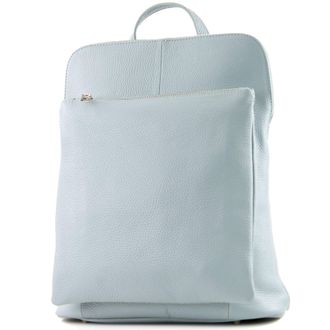 modamoda.de T141 Damen Leder Rucksack Damentasche Schultertasche handmade in Italy, Farbe:Eisblau