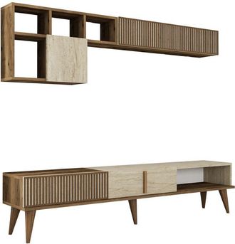 Hanah Home Meuble TV, table TV, lowboard Unit Noyer Travertine