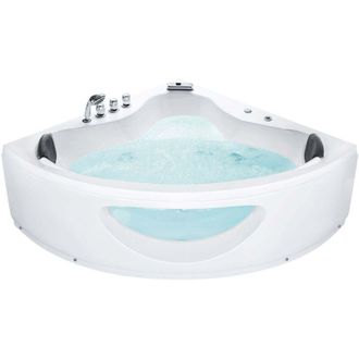 Beliani Whirlwanne Eckmodell mit LED TOCOA 190 x 138 cm Wei&szlig;