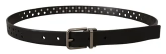 Dolce & Gabbana Mens Black Calf Leather Perforated Metal Buckle Belt