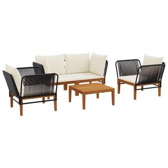 vidaXL 5 Pz Legno Massiccio Di Acacia E Corda Naturale Vidaxl
