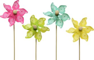 Kaemingk Gartenstecker Windrad Plastik 28cm 4er Set Bunt - Indoor & Outdoor Blumenstecker f&uuml;r Garten Balkon // Kaemingk Set mit 4 Windr&auml;dern f&uuml;r den Garten, au