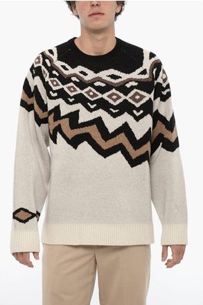Neil Barrett Boxy Fit Rundhalspullover aus Wolle in Beige, Nero
