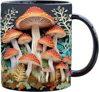 Generic Tasse champignon 2D, tasse 2D mignonne 2D Mushrooms, 2D Nouveaut&eacute; 2D Tasse &agrave; caf&eacute; Tasse &agrave; th&eacute; avec poign&eacute;e, Couleur C&eacute;ramique 2D Tasse Cadeaux, Grande