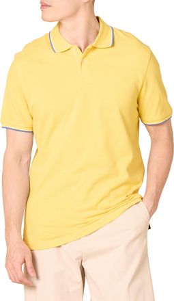 Amazon Essentials Herren Piqué-Poloshirt aus Baumwolle, Schmale Passform, Gelb Thin Stripe, XXL