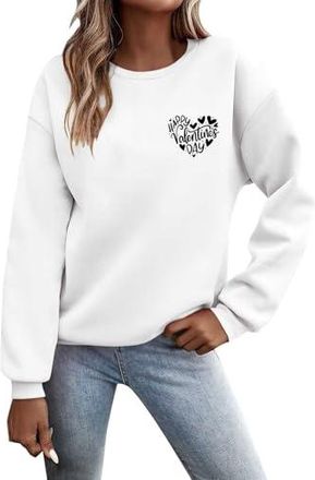 Generic Sweat &agrave; capuche &agrave; col rond imprim&eacute; tendance pour la Saint-Valentin 2026, blanc, M