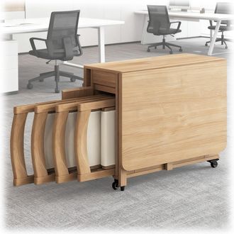 Generic Portable Wooden Table, Folding Dining Set with 4 Leather Chairs & Storage, Dining Room Table for for Apartment, Breakfast Nook or Studio