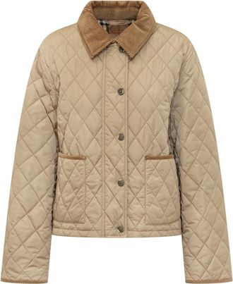 Burberry Femme, Vestes, Beige, Taille: 42 FR Veste matelass&eacute;e &agrave; losanges et col en velours c&ocirc;tel&eacute;