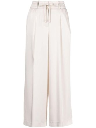 PESERICO Weite Satinhose mit G&uuml;rtel - Wei&szlig;
