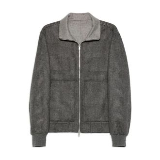 Brunello Cucinelli Homme, Pulls, Gris, Taille: L Manteau &agrave; carreaux gris &agrave; col haut