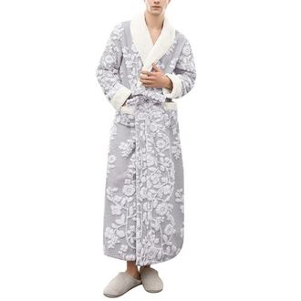 Generic Pyjama Homme Hiver Pyjama Polaire Homme Peignoir Couple Grande Taille Automne Hiver en Polaire Jacquard Long V&ecirc;tement de Nuit Assorti pour Lui et Elle