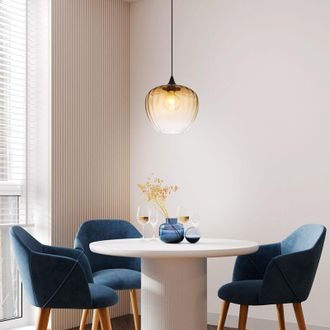 Globo Lighting Pendelleuchte Esszimmerlampe Hängeleuchte Glas amber klar Rillen schwarz Küche