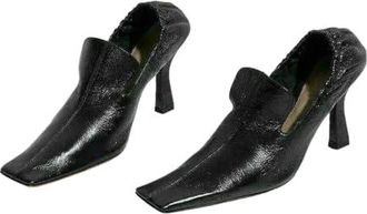 Generic YUJIEBB Escarpins &agrave; T&ecirc;te Carr&eacute;e Femme Blanc Talons Hauts Stiletto Retro Chaussures Sorci&egrave;re, Talon noir de 7 cm., 36.5 EU