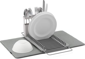 Umbra Udry Abtropfgestell über dem Spülbecken und Mikrofaser Abtropfmatte, Faltbar, platzsparend und leicht verstaubar, Anthrazit, 51 x 57 x 17