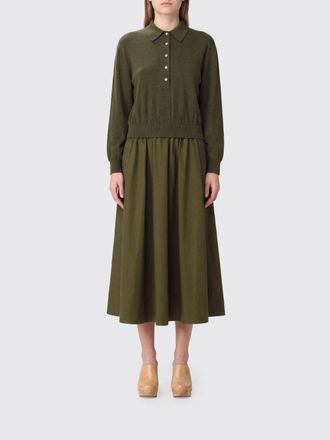 Polo Ralph Lauren Ausgestelltes Midi-Kleid aus Woll-Baumwoll-Mischung im Double-Layer-Design