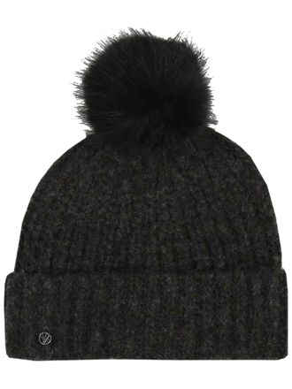 Loevenich Gestrickte Beanie | Mit Kunstfellbommel | OneSize | Warme, stylische Winterm&uuml;tze f&uuml;r Damen Charcoal