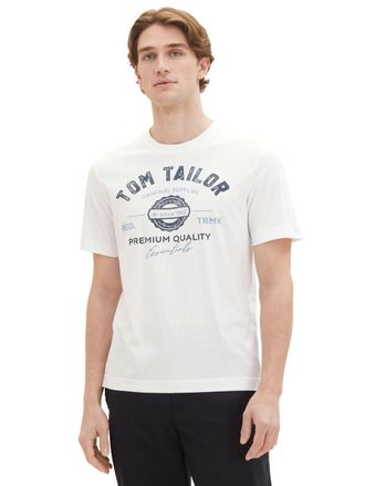 Tom Tailor Herren T-Shirt mit Logo-Print aus Baumwolle, White, XXL