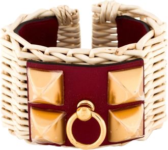 Herm&egrave;s Raffia And Leather Picnic Cuff