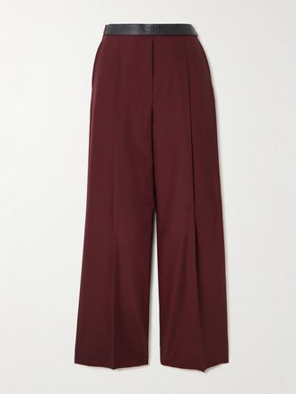 Loewe Pantalon En Laine Grain De Poudre &Agrave; Plis Et &Agrave; Finitions En Cuir - Bordeaux