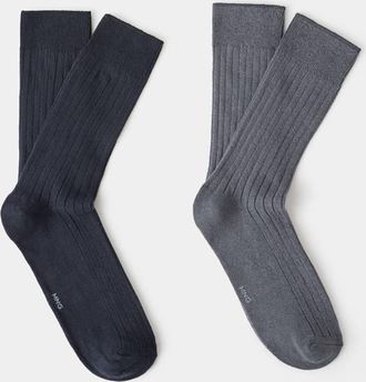 Mango Lot 2 paires de chaussettes c&ocirc;tel&eacute;es coton bleu marine - Homme - 40-42 - MANGO MAN