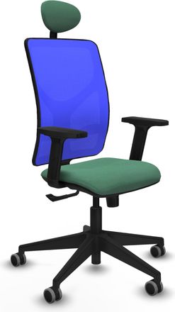 Piqueras y Crespo B&uuml;rostuhl ohne Rollen, mit 2D-Armlehnen, h&ouml;henverstellbare Lendenwirbelst&uuml;tze und festes Kopfteil, ausgestattet mit 3 Positionen, Blau/Smaragdgr&uuml;n