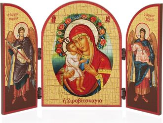 NKlaus Gottesmutter Zhirovizkaja Ikone Triptychon Holz 25x16cm Christlich 13885