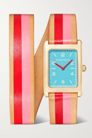 La Californienne Daybreak 24 Mm Vergoldete Uhr Mit Gestreiftem Lederarmband