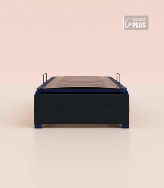 Tediber Sommier coffre 90x190 cm Plus - Noir Anthracite - Acier recycl&eacute; et lattes en bois - Grand volume de rangement - Ouverture facile - Fait en France - Te