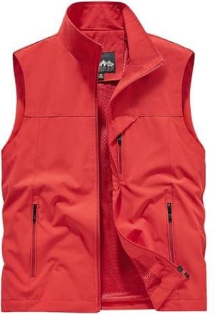 Generic Gilet dext&eacute;rieur l&eacute;ger pour homme, col montant | Gilet de travail respirant sans manches avec fermeture &eacute;clair int&eacute;grale | pour le camping, Rouge, 3XL