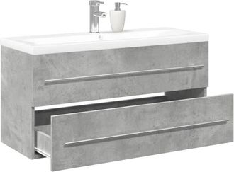vidaXL vidaXL 2-tlg. Badm&ouml;bel-Set Betongrau Holzwerkstoff