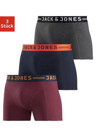 Jack & Jones Boxer JACK & JONES JAC Lichfield Trunks, Herren, Gr. XL, 3 Stk., bunt (anthrazit, meliert, navy, bordeaux), Jersey, Obermaterial: 95% Baumwolle, 5% El