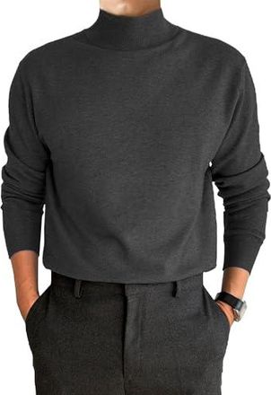 Generic Pull &agrave; col roul&eacute; en laine m&eacute;lang&eacute;e &agrave; manches longues pour homme, Noir, 3XL