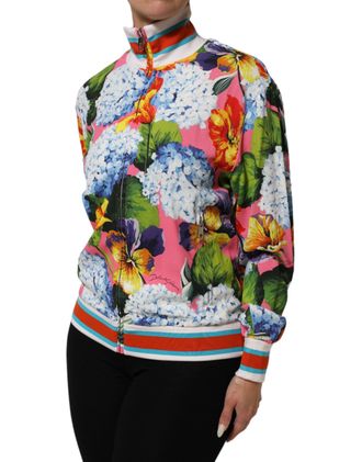 Dolce & Gabbana Womens Multicolor Floral Print Zip Cardigan Jacket Elastane Viscose Clothing